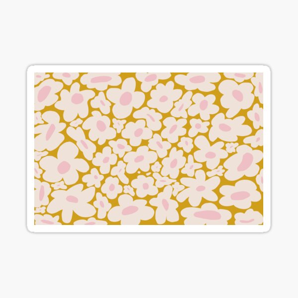"60s 70s Hippy Groovy Retro Midcentury Flowers Yellow " Sticker for ...