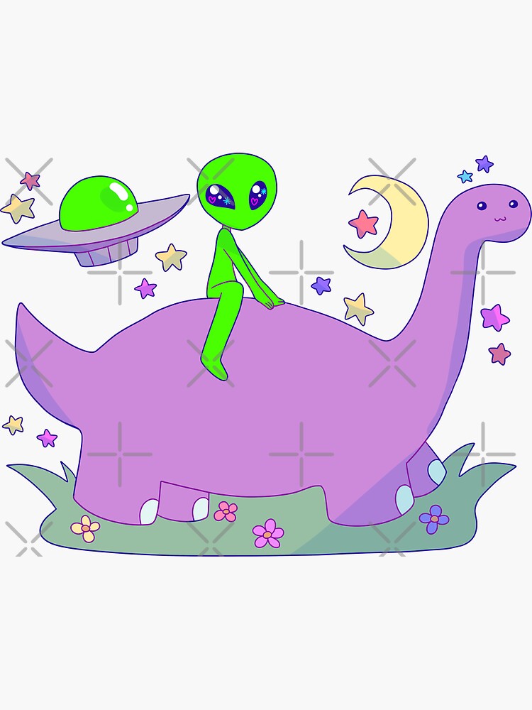 "Alien Riding a Dinosaur" Sticker for Sale by SaradaBoru | Redbubble