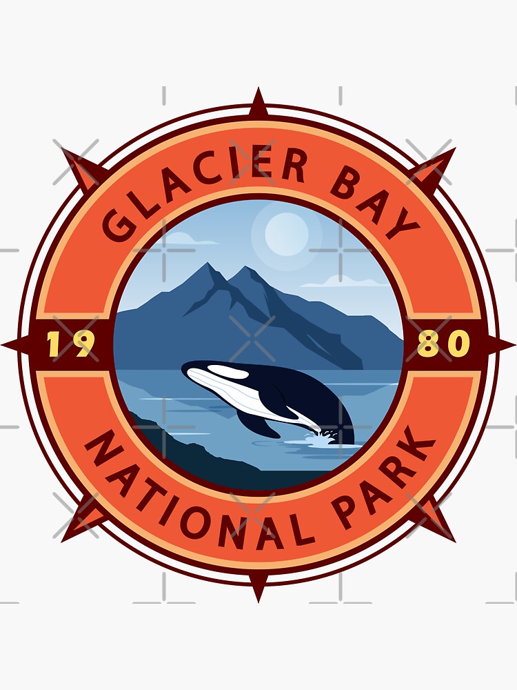 "Glacier Bay National Park Orca Retro Compass Emblem" Sticker for Sale ...