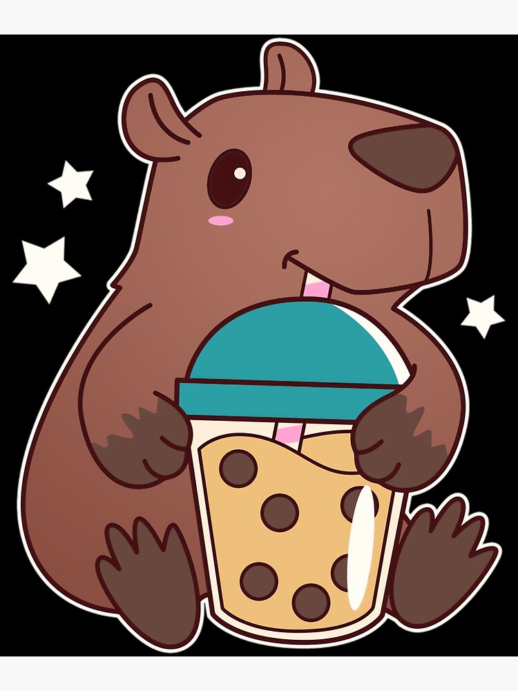 "Cute Kawaii Capybara Drinking Bubble Tea - Boba Capibara " Art Print ...