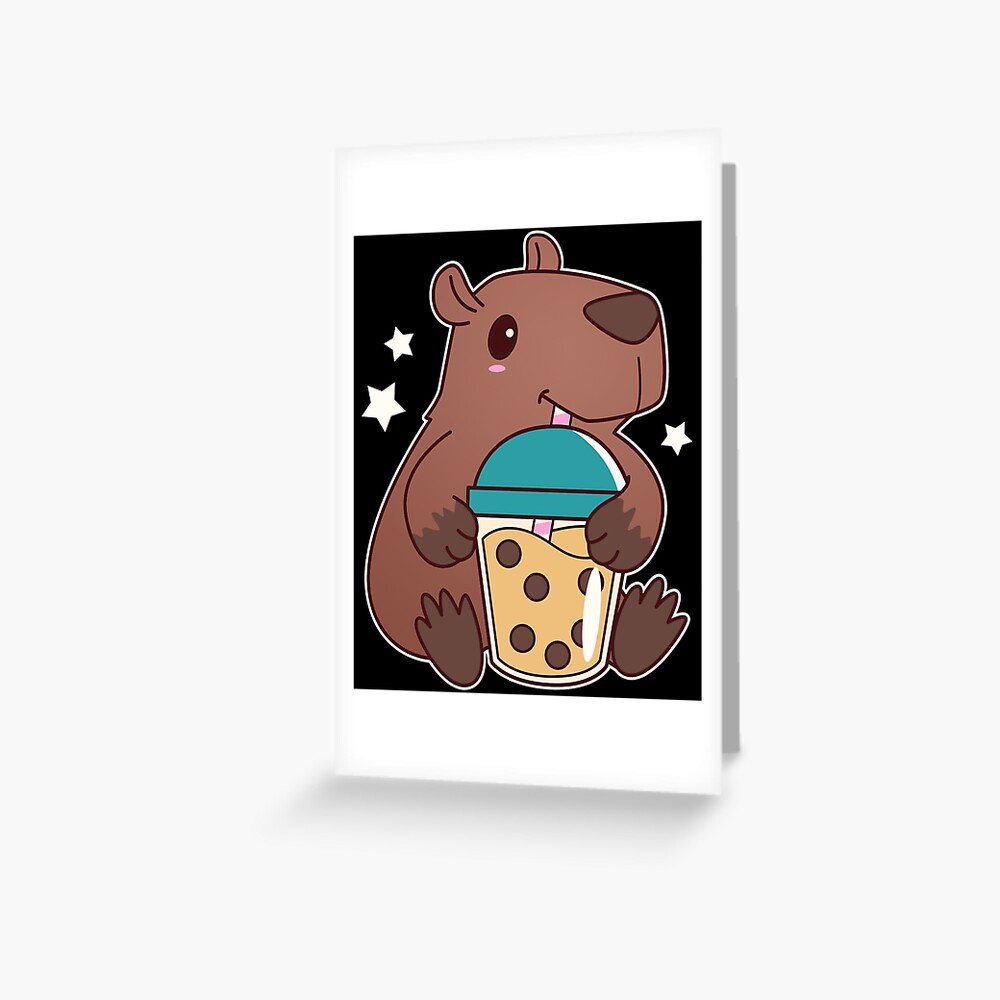 "Cute Kawaii Capybara Drinking Bubble Tea - Boba Capibara " Greeting ...