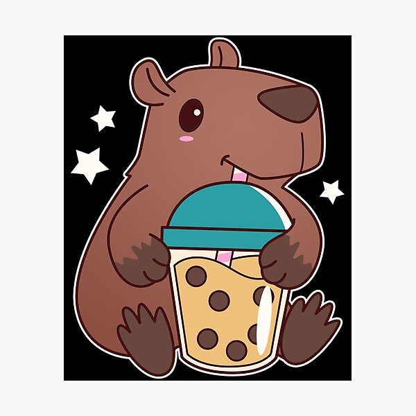 "Cute Kawaii Capybara Drinking Bubble Tea - Boba Capibara ...