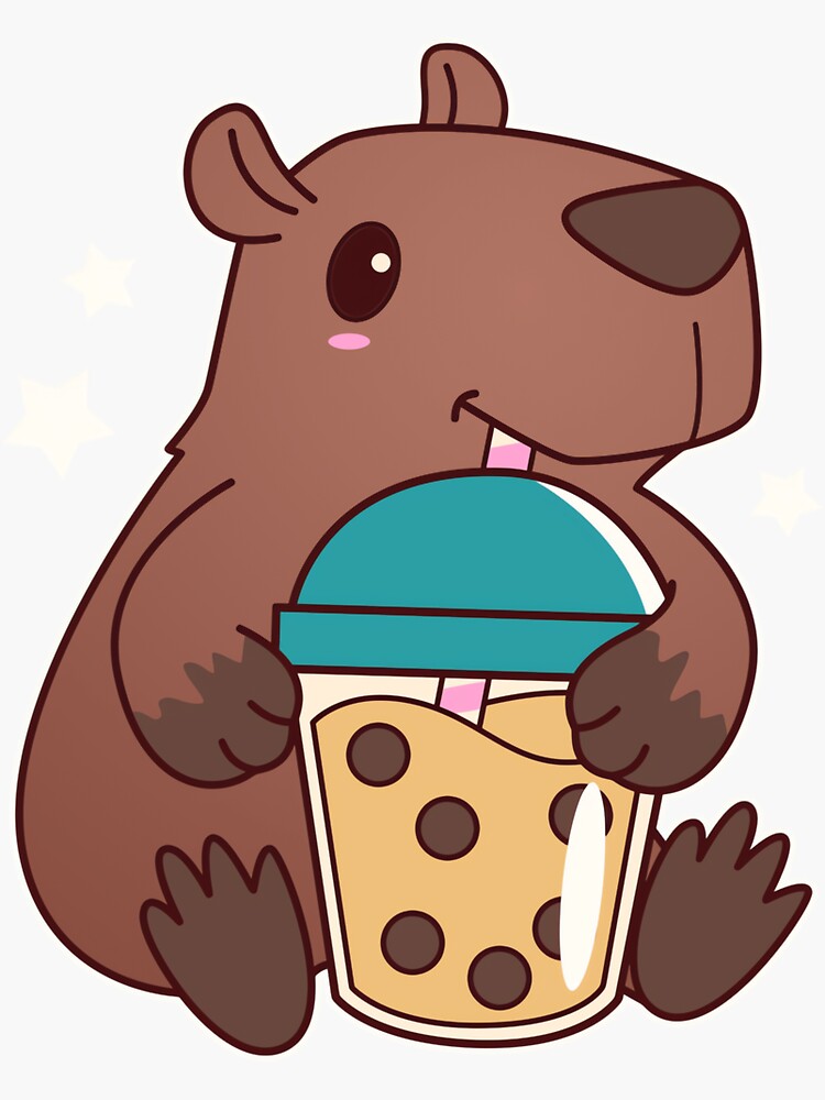 "Cute Kawaii Capybara Drinking Bubble Tea - Boba Capibara " Sticker for ...