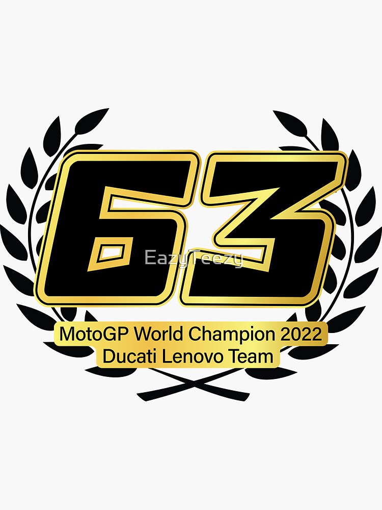 "Pecco Bagnaia Number 63 2022 MotoGP World Champion" Sticker for Sale ...