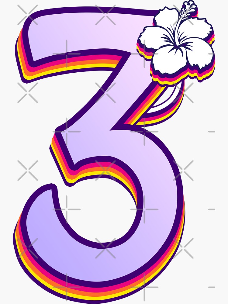"Number 3 - Three , Hibiscus Flower" Sticker for Sale by cuteartdesign ...