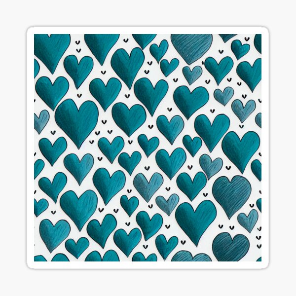 "Hand Drawn Turquoise Cute Hearts" Sticker for Sale by GrimCutie ...