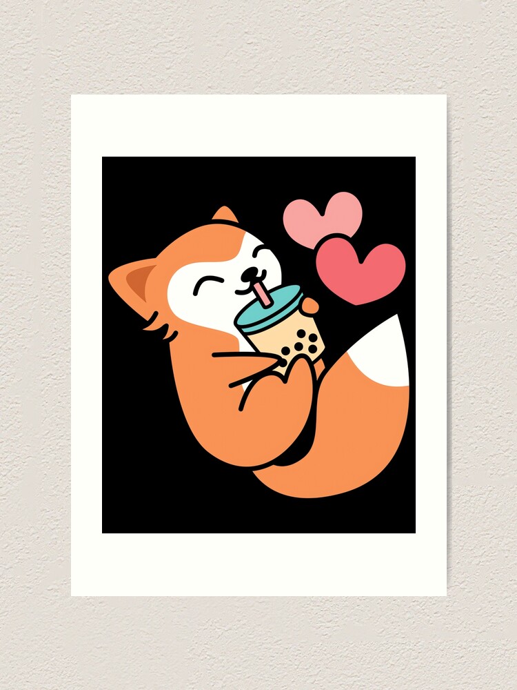 "Cute Kawaii Fox Sipping Boba Tea - Bubble Tea " Art Print for Sale by ...