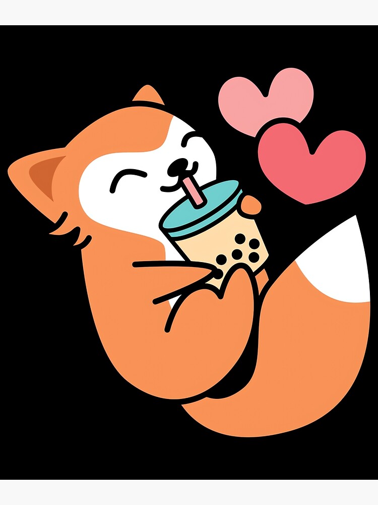 "Cute Kawaii Fox Sipping Boba Tea - Bubble Tea " Art Print for Sale by ...