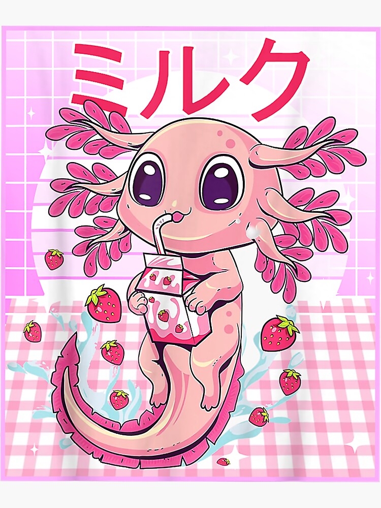 "Strawberry milk axolotl cute kawaii kitten" Sticker for Sale by ...