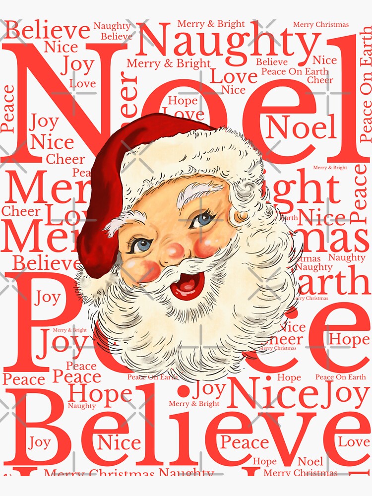 "Vintage Santa Word Cloud" Sticker for Sale by PeachesMommy | Redbubble