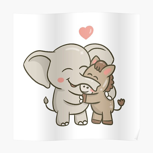 "Elephant and Donkey Hugging" Poster for Sale by sunburstdesigns ...