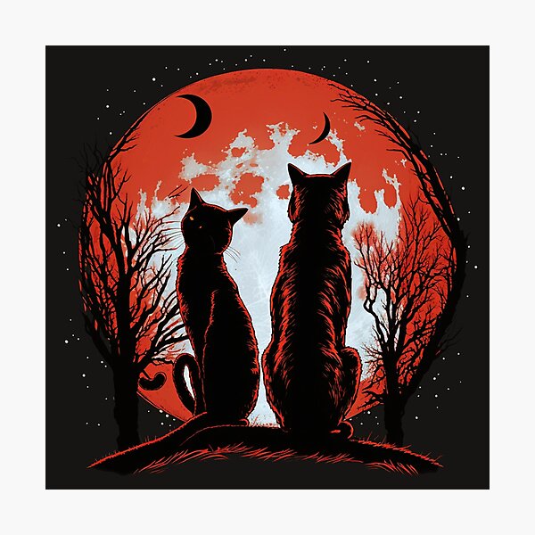 "Red and black cats howling at the moon v2 no26 - Collection - "cats ...