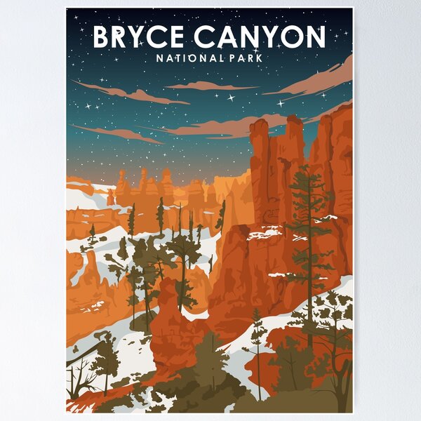"Bryce Canyon National Park at Night Vintage Minimal Travel Poster ...