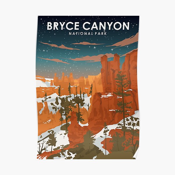 "Bryce Canyon National Park at Night Vintage Minimal Travel Poster ...