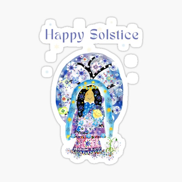 "Happy Solstice with Mother and Child on a Snowy Morning" Sticker for ...