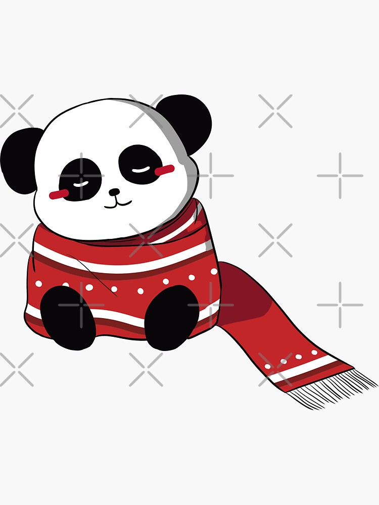 "Panda & his Big Red Scarf " Sticker for Sale by pandy-mood | Redbubble