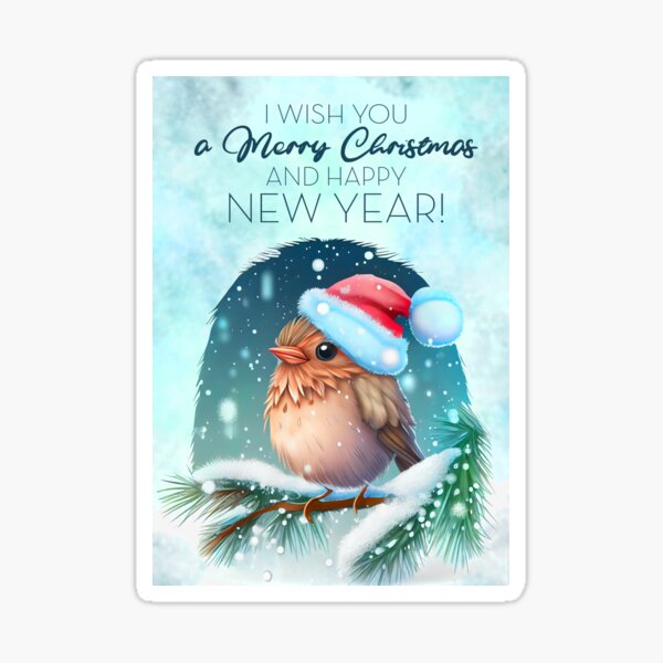 "Christmas Birdie Card with Cute Winter BirdSitting on the Snowy Branch ...