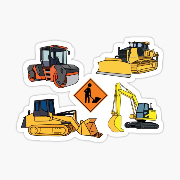 "Construction Vehicles and Sign" Sticker for Sale by judgeart | Redbubble