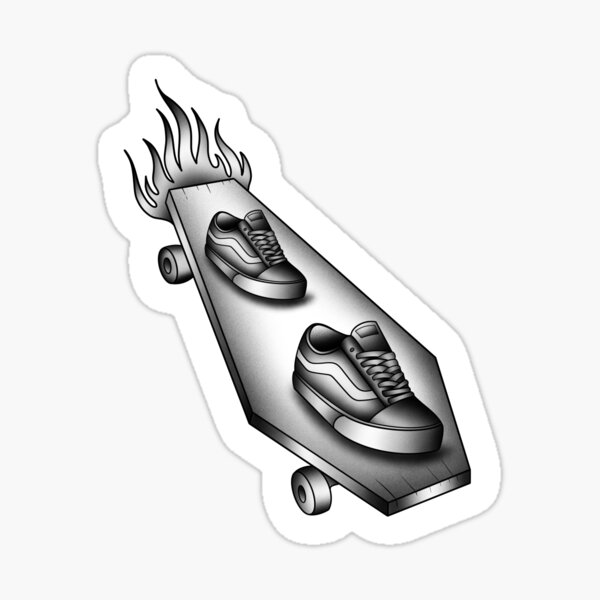 "COFFIN FLAME SKATE - B&W" Sticker for Sale by hugoncalves | Redbubble