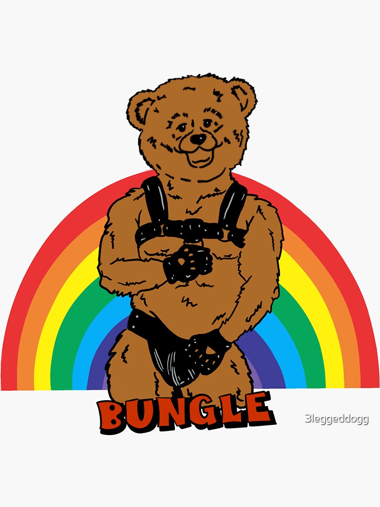 "Bungle the leather rainbow bear " Sticker for Sale by 3leggeddogg | Redbubble