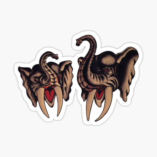 "Traditional Elephant Tattoo" Sticker for Sale by TEEVINTAGE | Redbubble