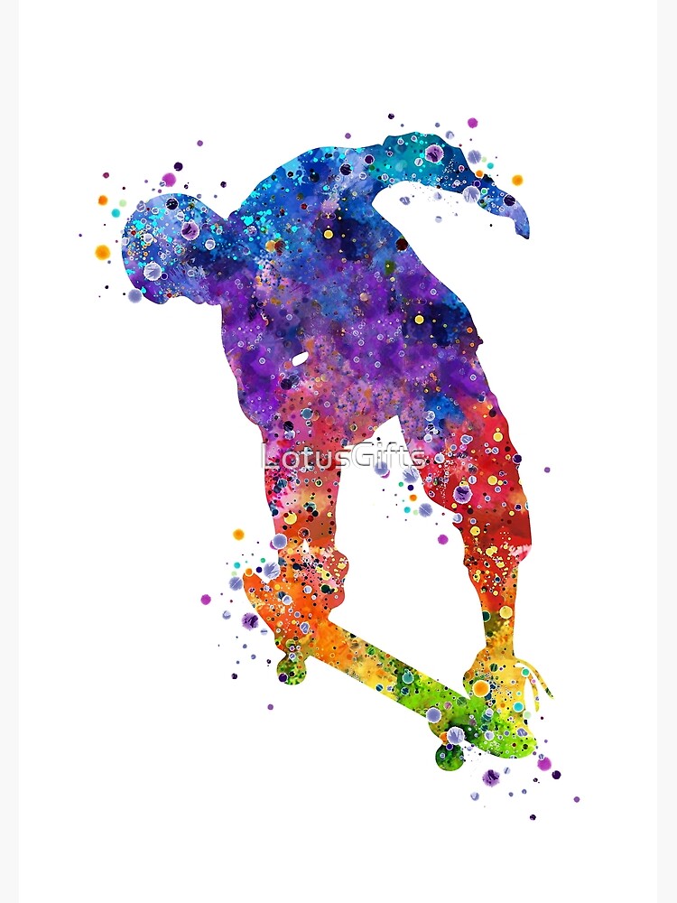 Poster « patineur, garçon, nez, saisir, astuce, aquarelle, silhouette ...
