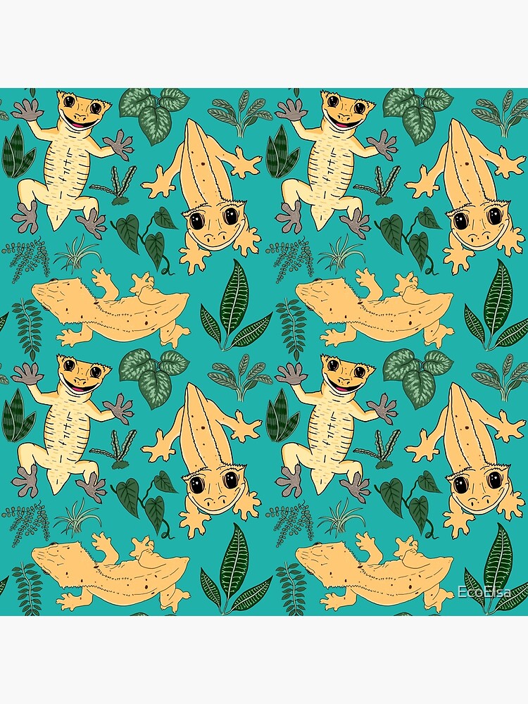 Póster «Crested Gecko Frogbutt y patrón de hojas de plantas tropicales ...