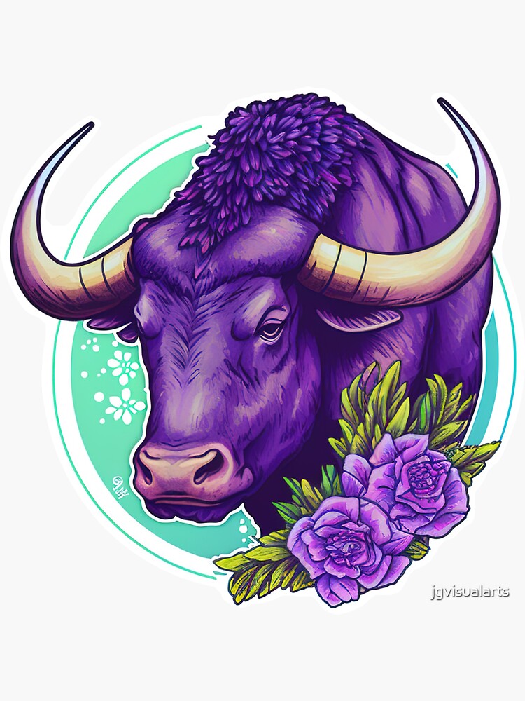 "Seeing Purple - Taurus Bull - Purple Flowers" Sticker for Sale by ...