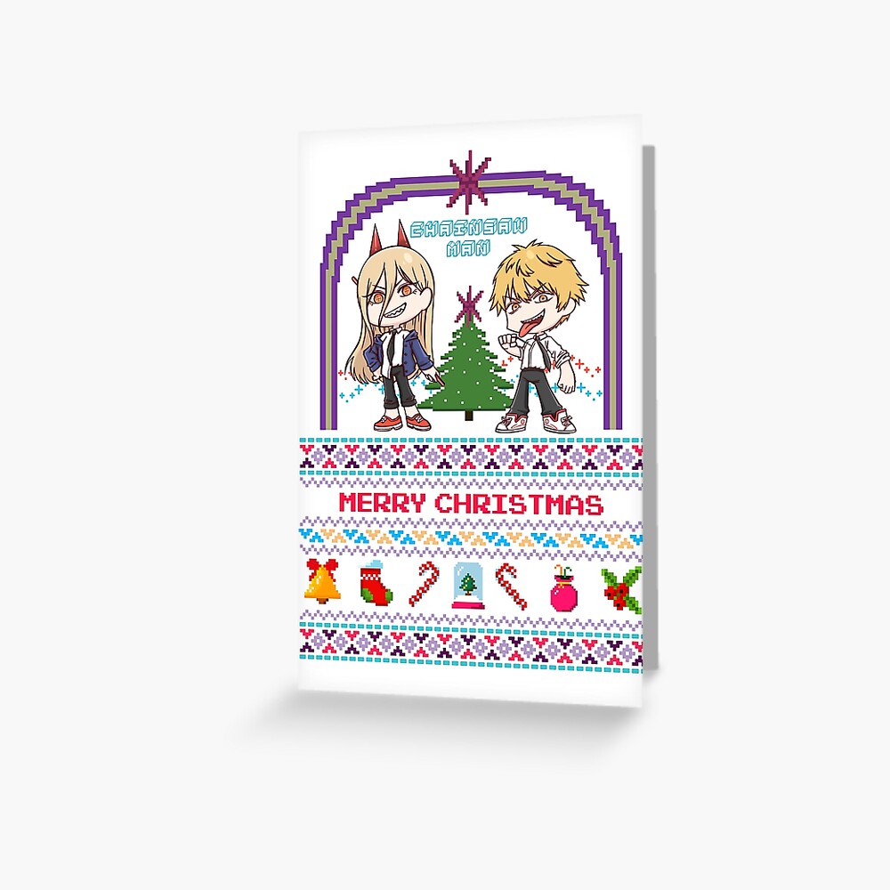 "Power and Denji - chainsaw man - ugly christmas sweater" Greeting Card ...
