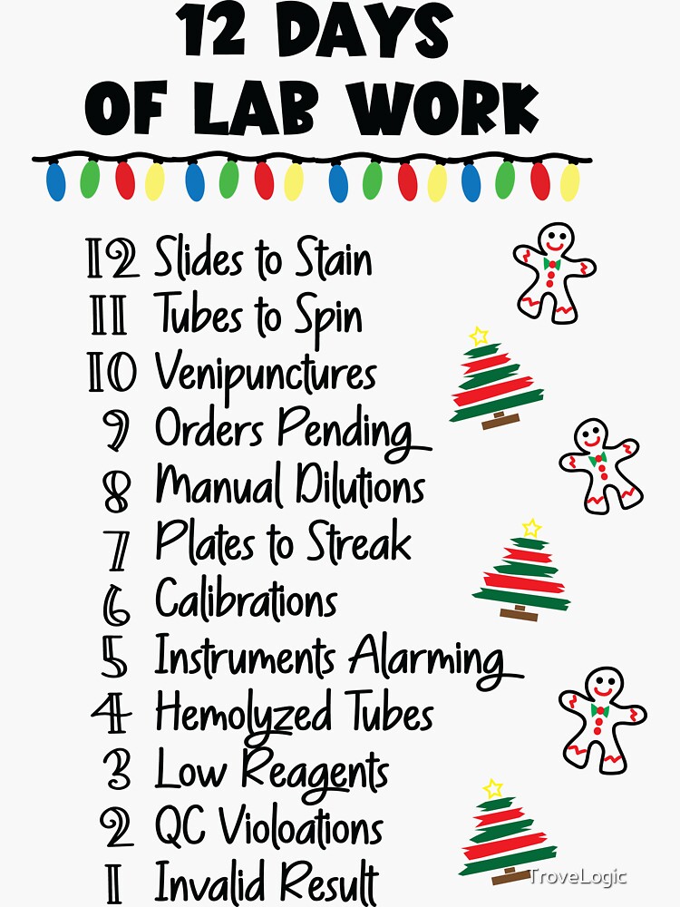 "12 Days of Lab Life, Holiday Lab Tech" Sticker for Sale by TroveLogic ...