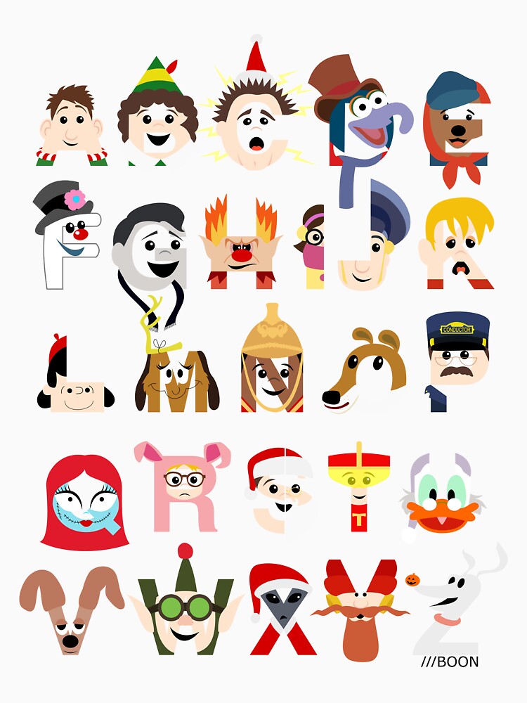 "Christmas Movie Alphabet" T-shirt for Sale by mbaboon | Redbubble ...