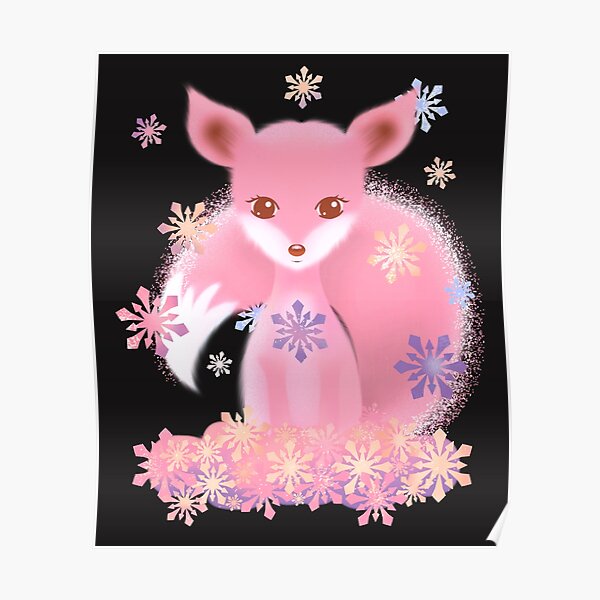 "Sweet Pink Fox Drawing on snow with Lila, golden and pink Snow Flakes ...