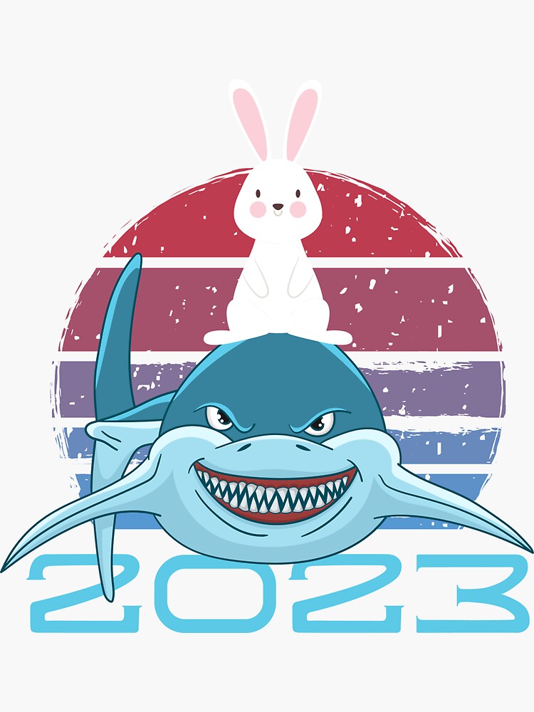 "Funny rabbit riding shark year of the rabbit design" Sticker for Sale ...