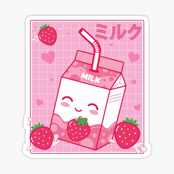 Kawaii Strawberry Milk Sticker For Sale By Yandynandy Redbubble