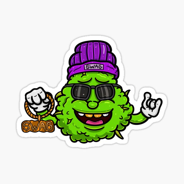 Pegatina «Dibujos animados de cogollos de hierba con vidrio, sombrero ...