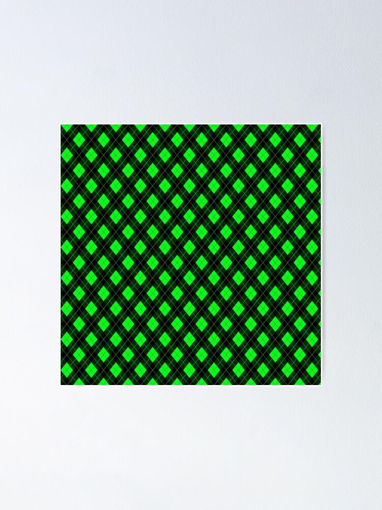"Modern Bright Neon Green and Black Argyle Clan Check " Poster by ...
