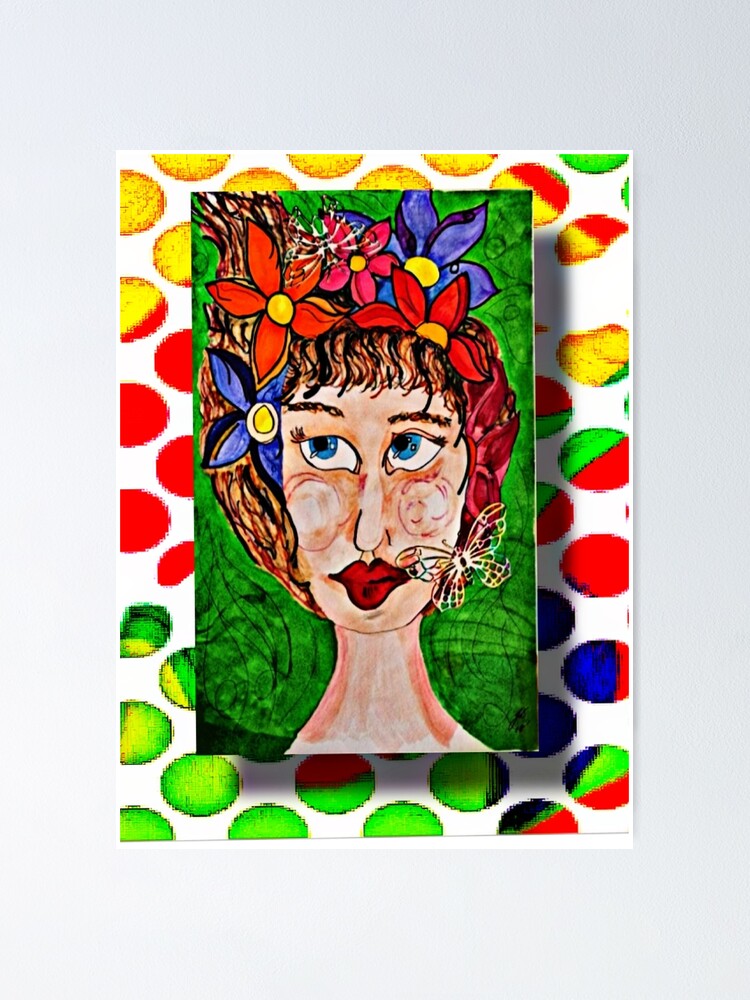 "Face with green background. Spotty colours.My drawing" Poster for Sale ...