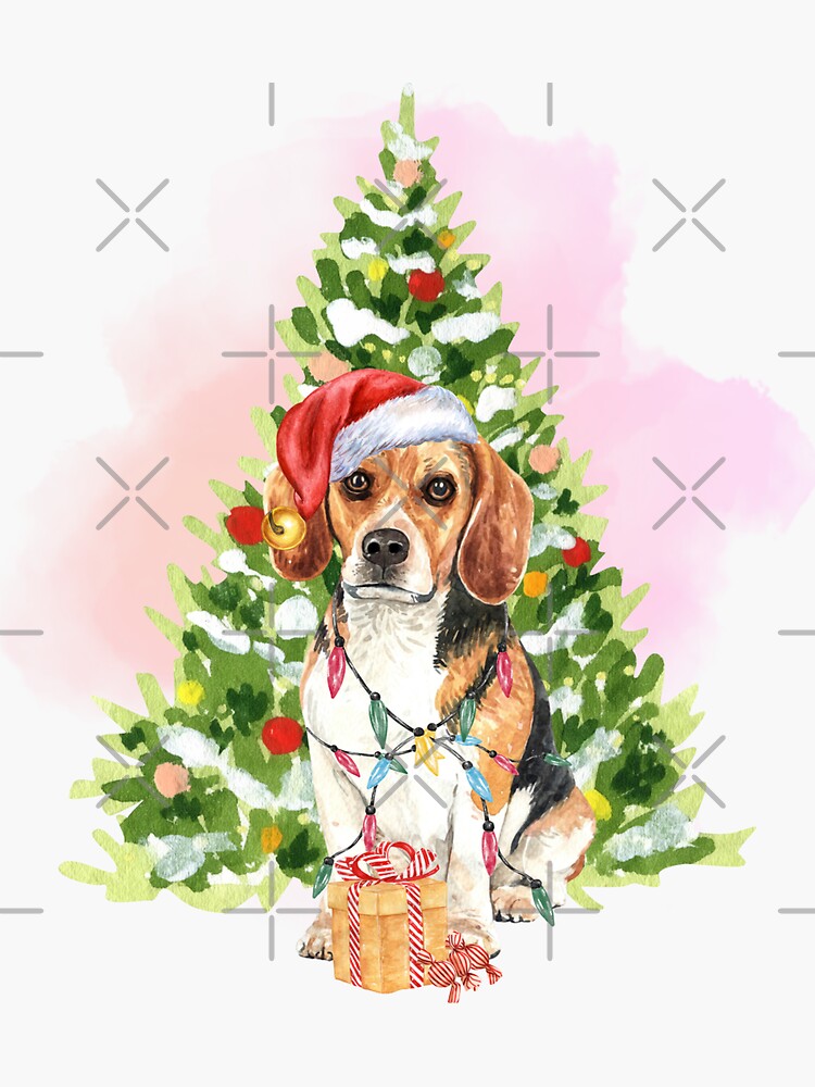 "Beagle Christmas : Beagle Dog Christmas With Christmas Tree" Sticker ...