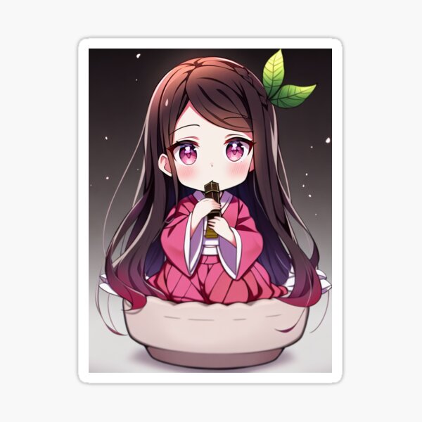 "Chibi Anime Girl Chewing on Bamboo" Sticker for Sale by BAYFAIRE ...