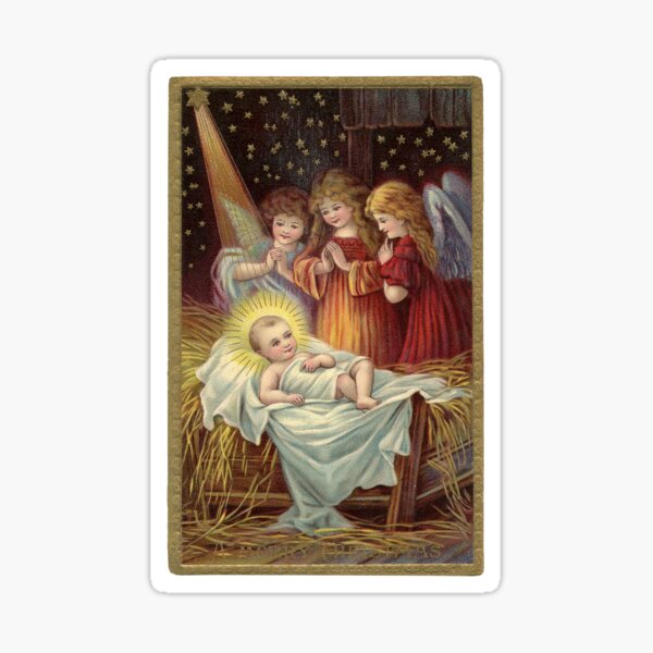 "Vintage Baby Jesus in Manger" Sticker for Sale by tomorrowsart | Redbubble