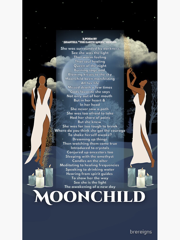 "Moonchild Poem by “The Earth Angel” Blue" Sticker for Sale by ...