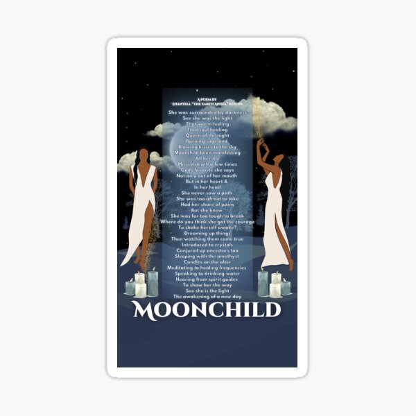 "Moonchild Poem by “The Earth Angel” Blue" Sticker for Sale by ...