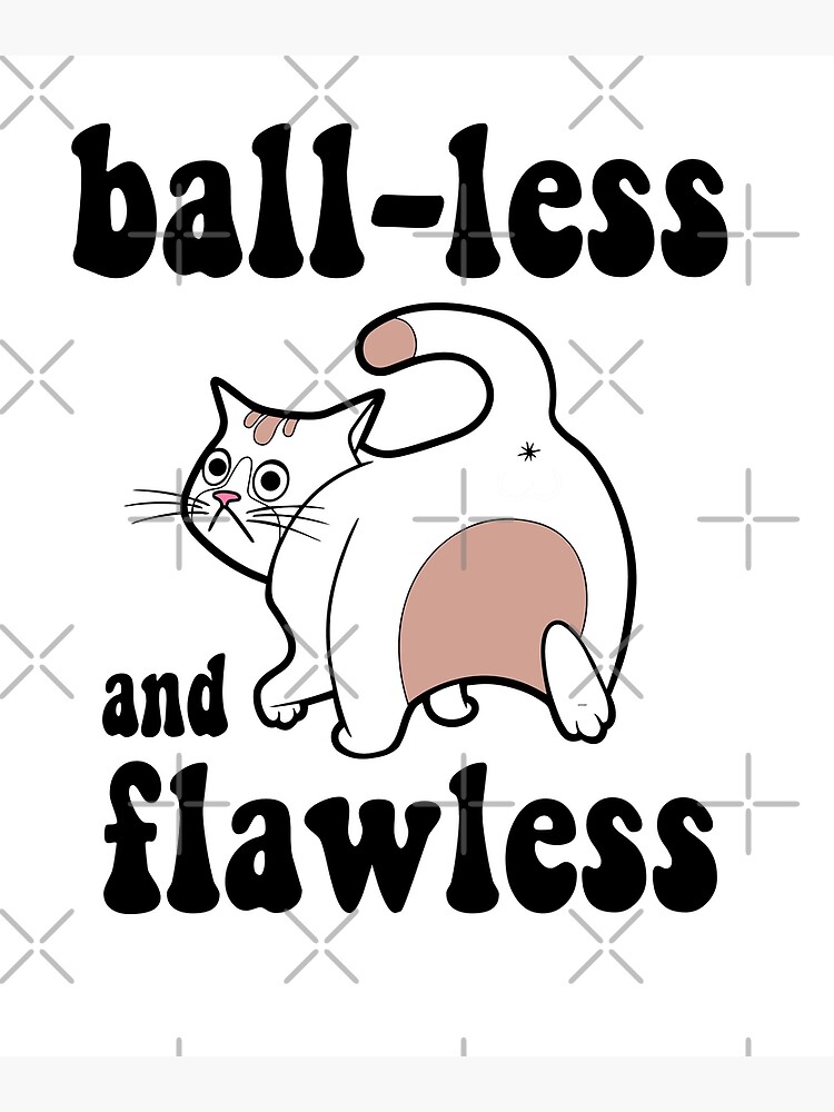 "Ball-less and Flawless Cat, Funny Humor Vet Med Cat Meme" Poster for ...