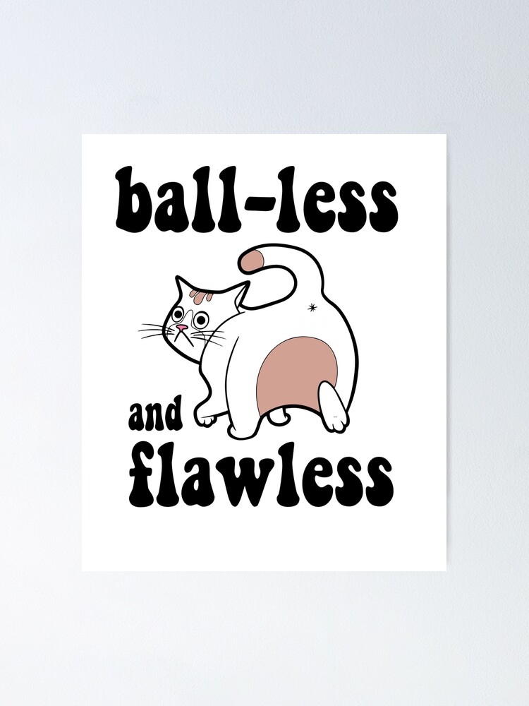 "Ball-less and Flawless Cat, Funny Humor Vet Med Cat Meme" Poster for ...