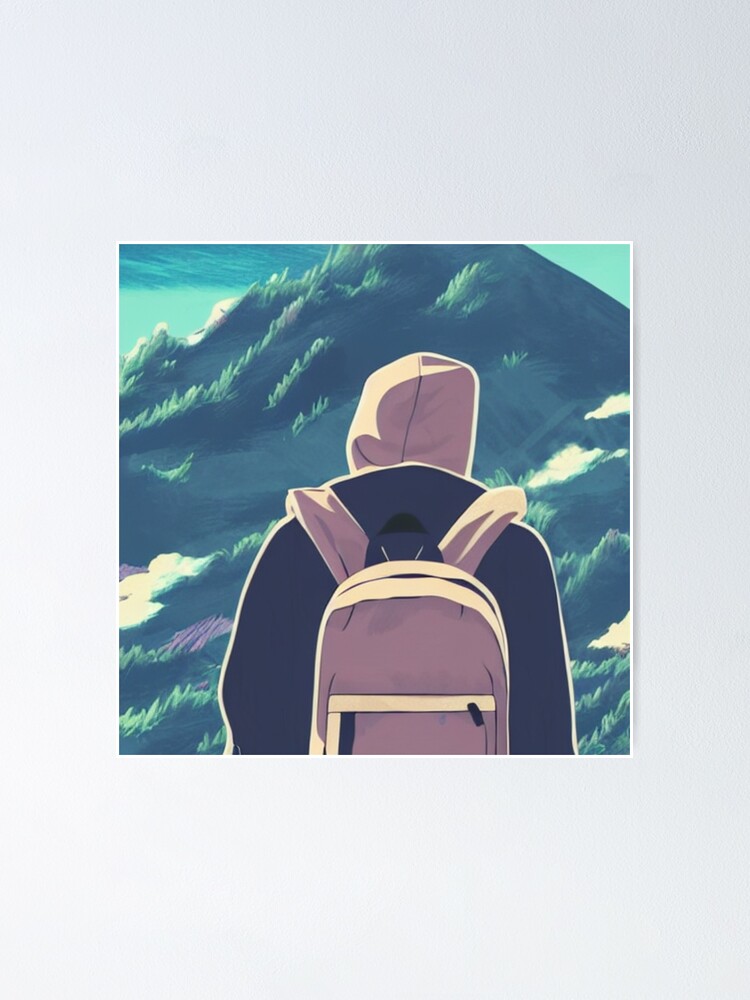 "hiking backpack | great outdoors | anime illustration" Poster for Sale ...