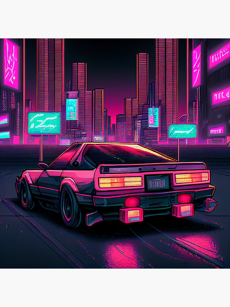 "Cyber car on midnight." Sticker for Sale by Pixelarium | Redbubble