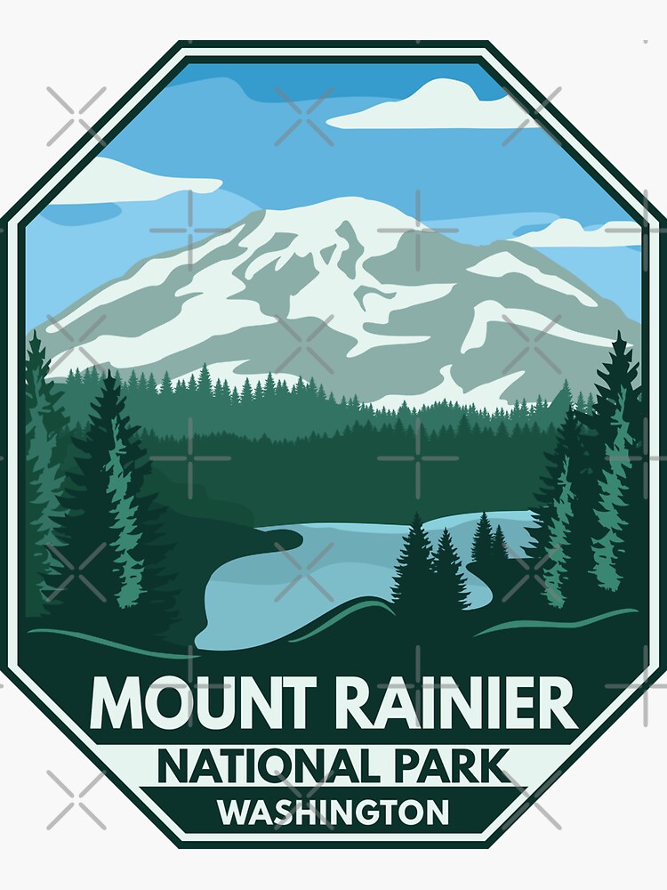 "Mount Rainier National Park Minimal Retro Emblem" Sticker for Sale by ...