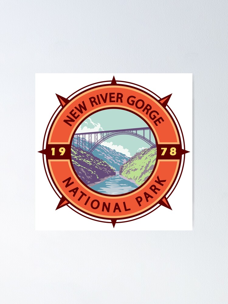 Póster «Emblema retro de la brújula del parque nacional New River Gorge ...