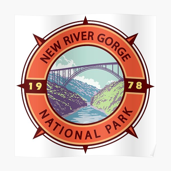 Póster «Emblema retro de la brújula del parque nacional New River Gorge ...