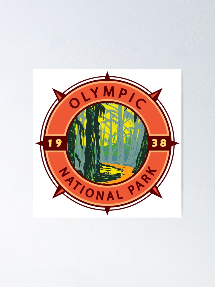 "Olympic National Park Hoh Rainforest Retro Compass Emblem" Poster for ...